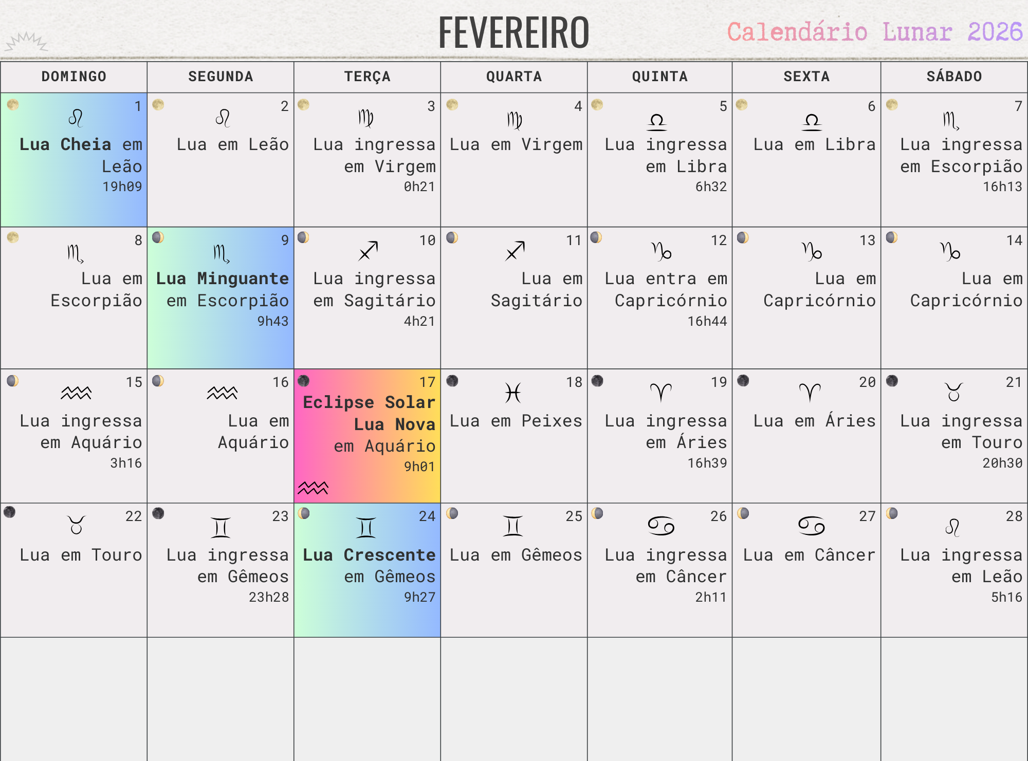 Calendário lunar: as fases da Lua nos signos - Cláudia Lisboa